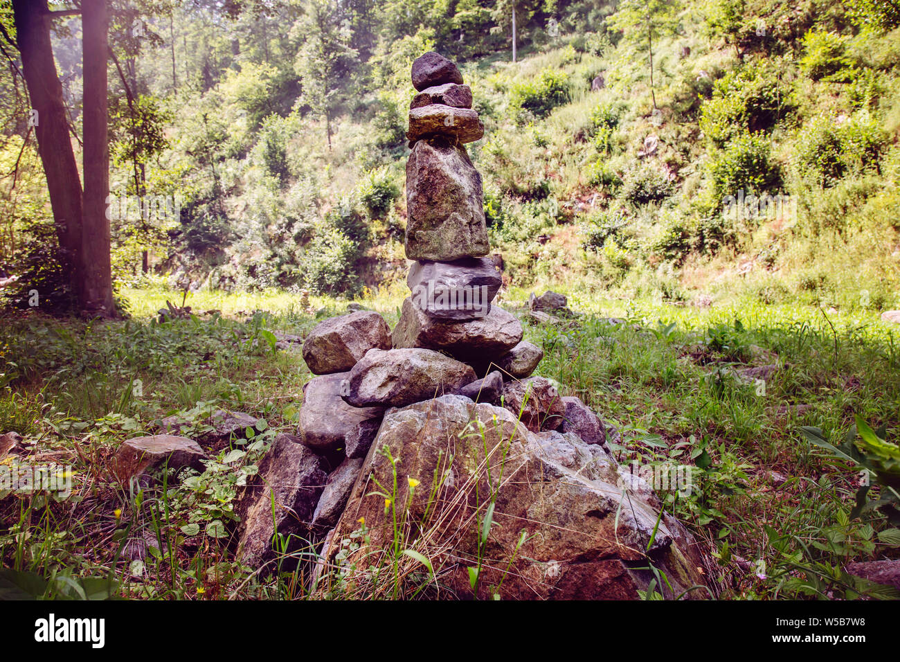 Rocks stones zen installation in summer nature in Bohemia Stock Photo ...