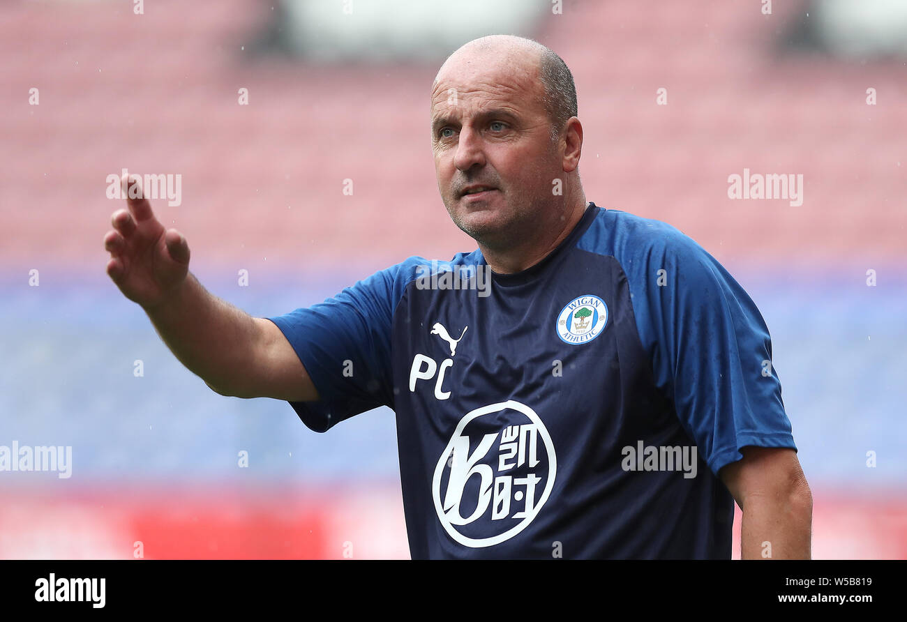 Wigan Athletic manager Paul Cook, during the pre-season friendly match ...