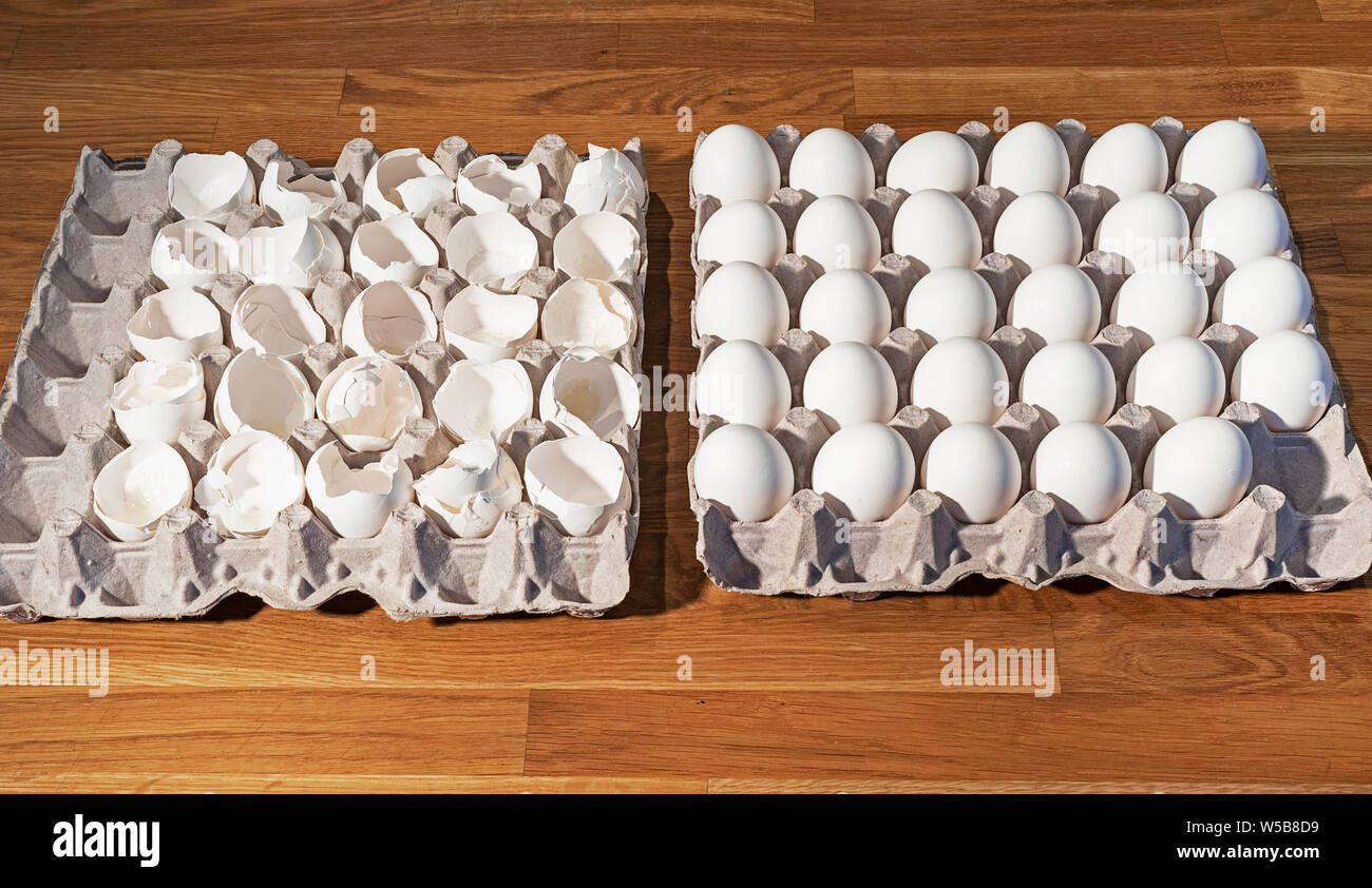 Eggs and Eggshells in a Carton Stock Photo - Alamy