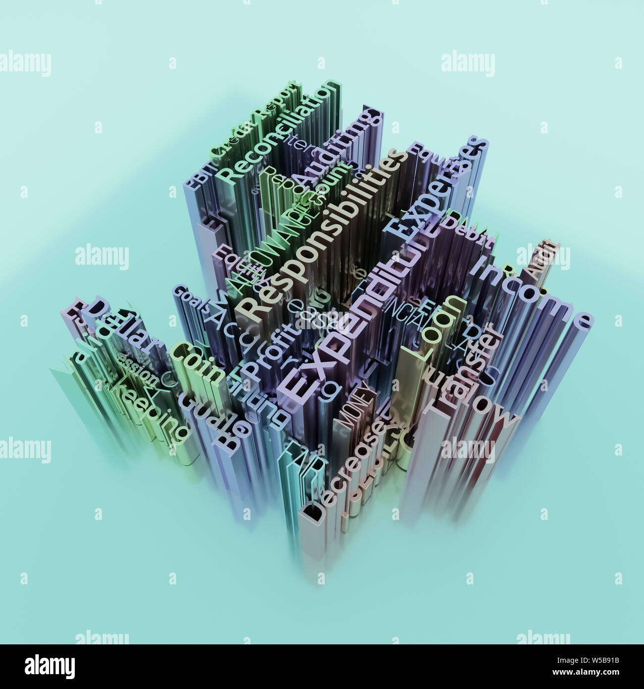 3D business keyword and words cloud. CGI rendering. For web page ...