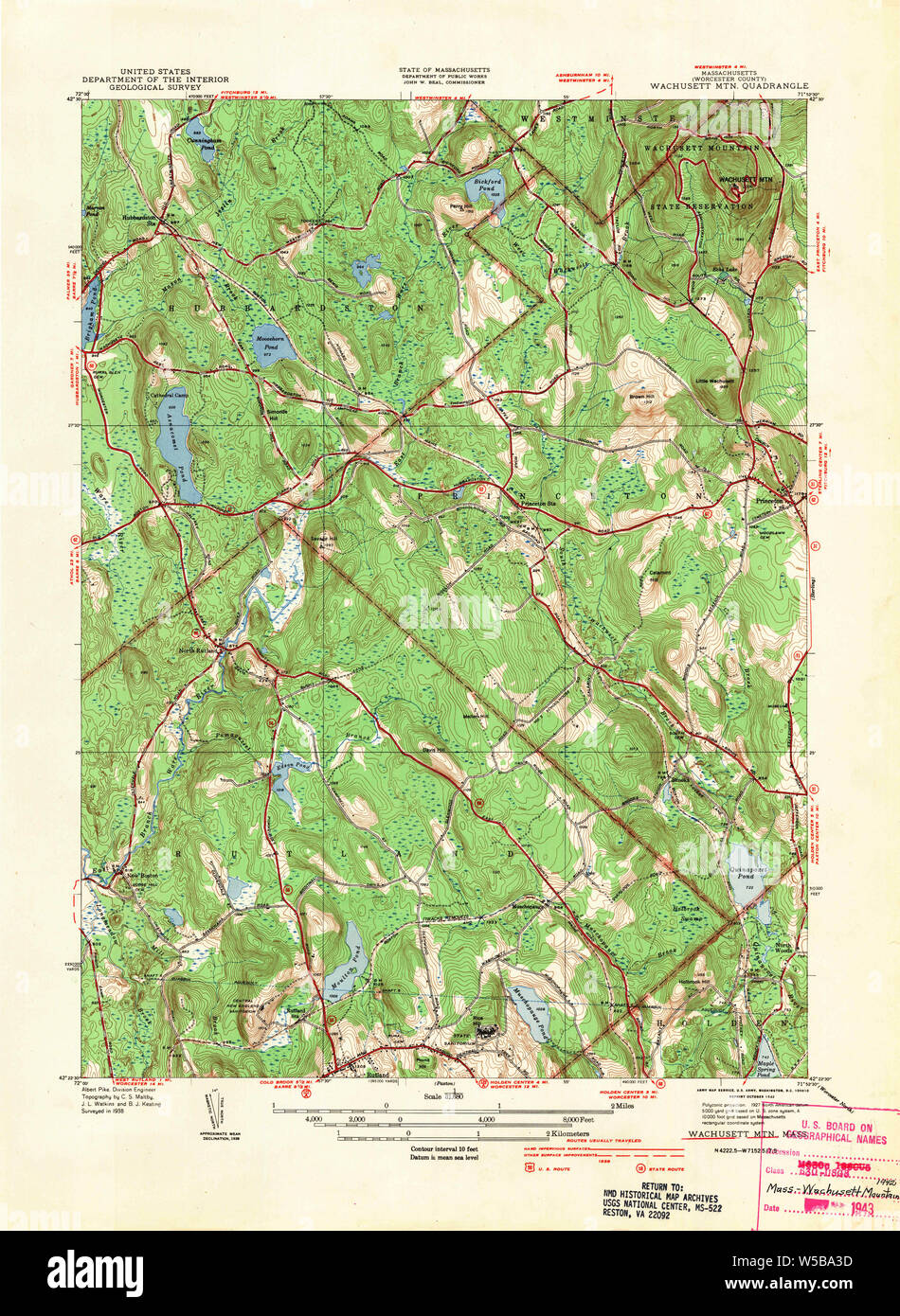 Massachusetts USGS Historical Topo Map MA Wachusett Mtn 352291 1942 ...