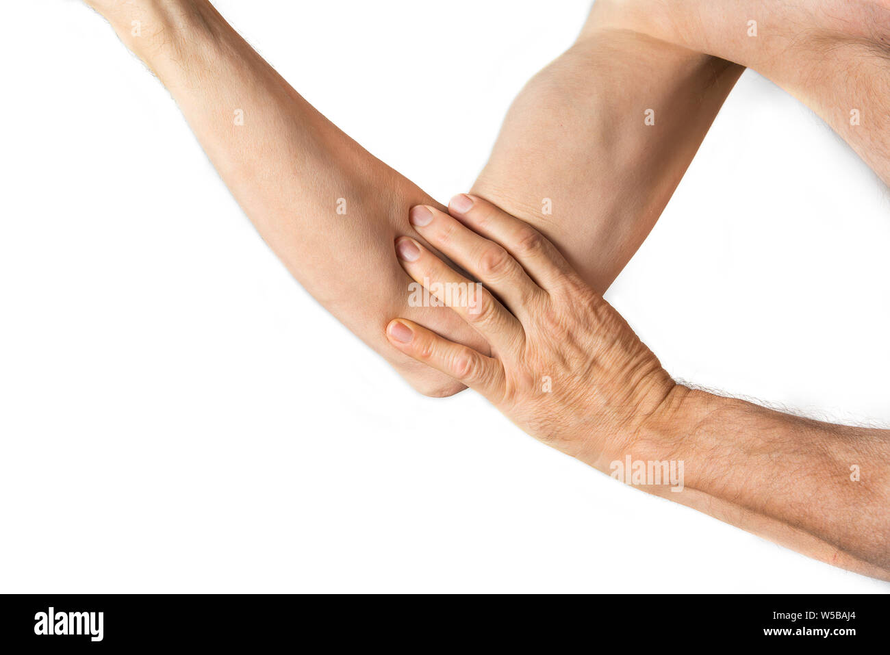 Man holding his elbow. Injury concept Stock Photo - Alamy
