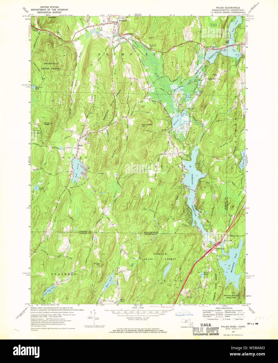 Massachusetts USGS Historical Topo Map MA Wales 350673 1967 24000 ...