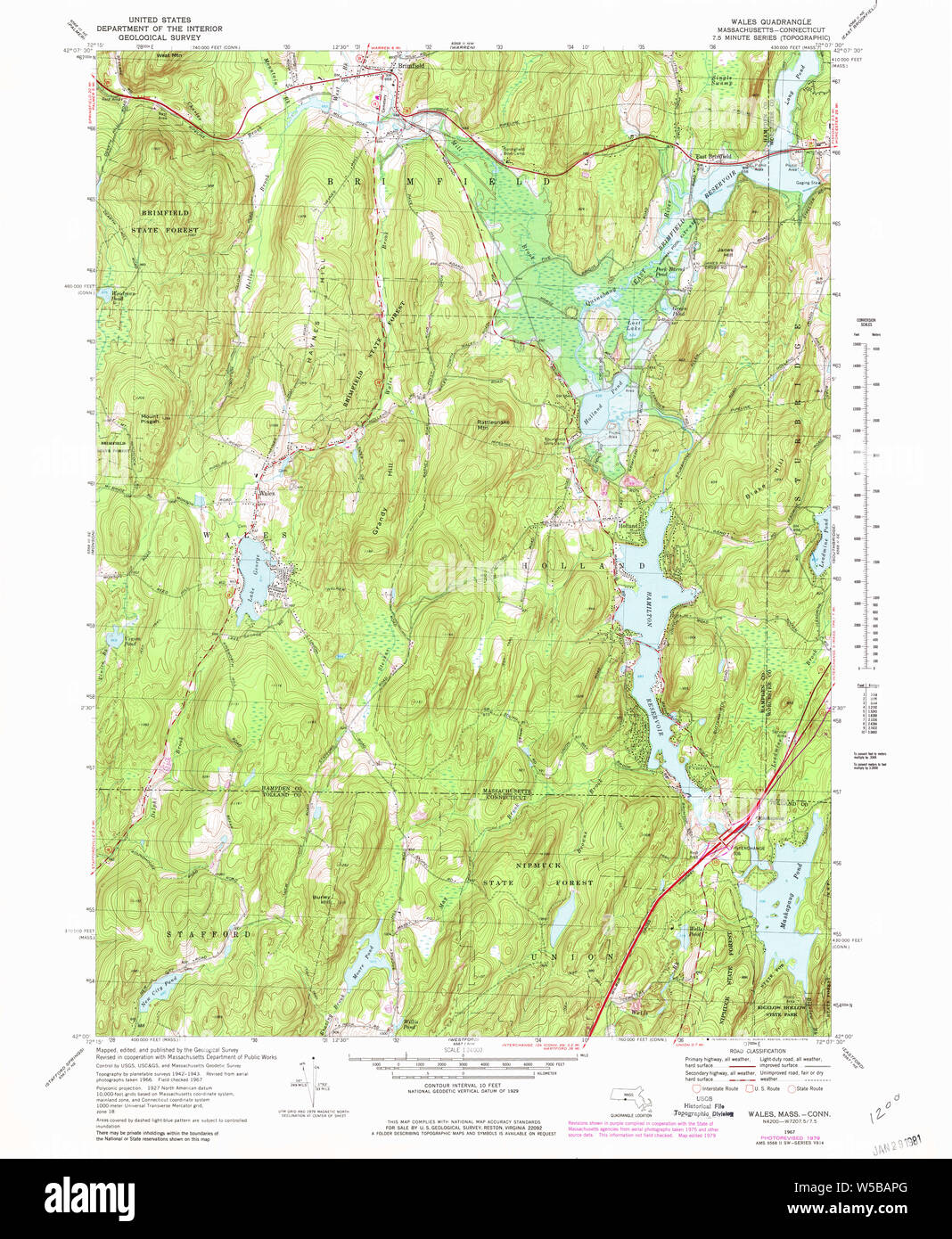 Massachusetts USGS Historical Topo Map MA Wales 350675 1967 24000 ...