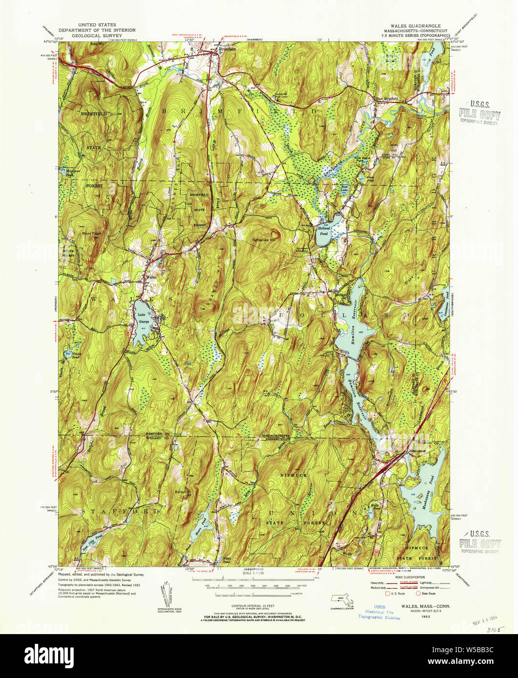 Massachusetts USGS Historical Topo Map MA Wales 352298 1952 31680 ...