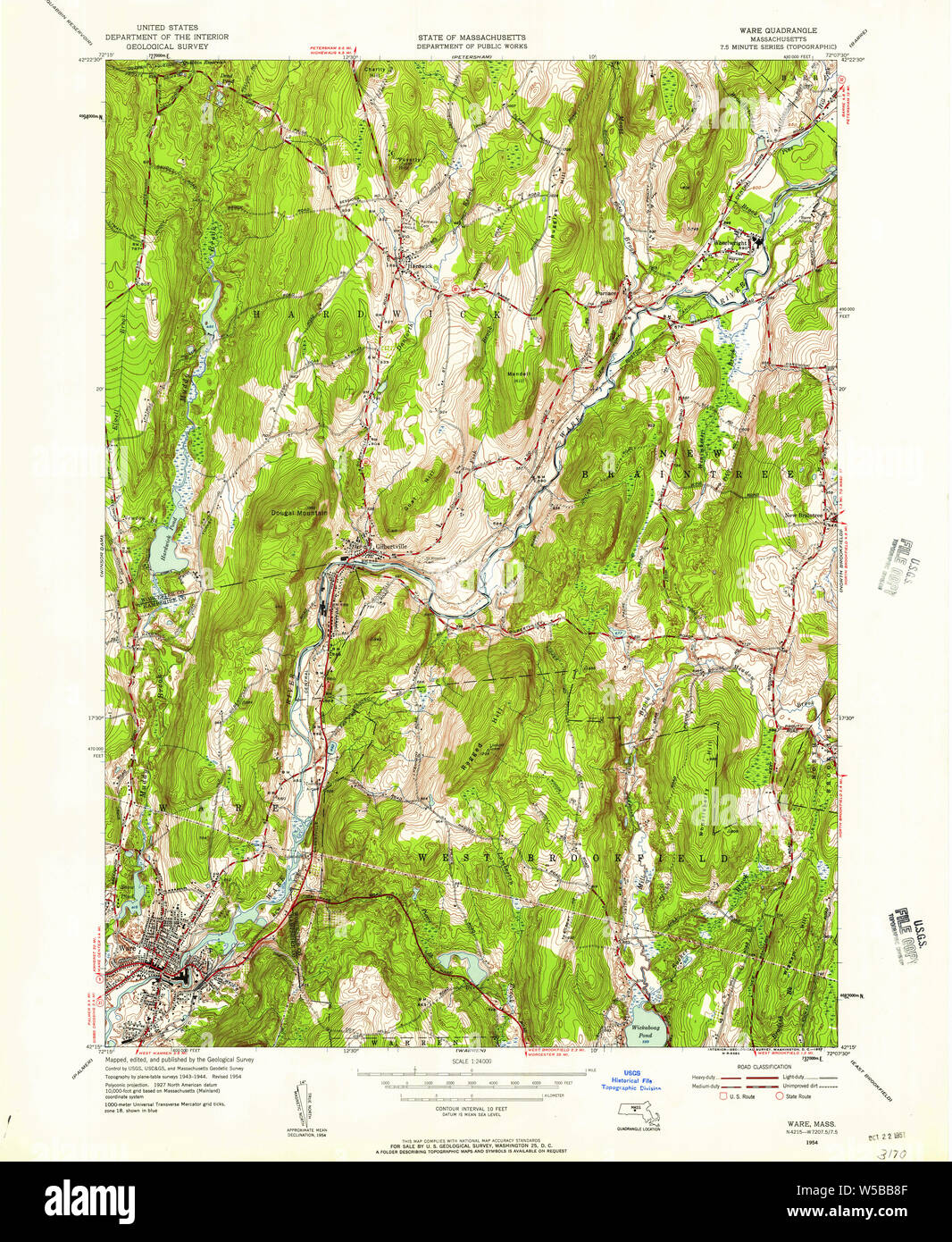 Massachusetts USGS Historical Topo Map MA Ware 350676 1954 24000 ...