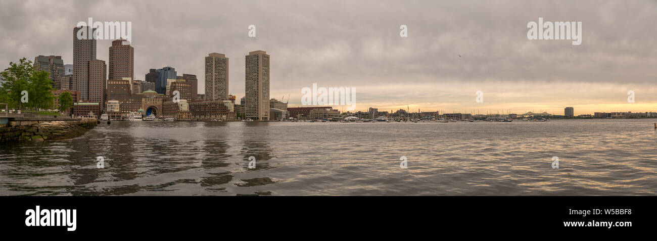 Panoramic View of Downtown Boston Skyline During Cloudy Sunrise Stock ...