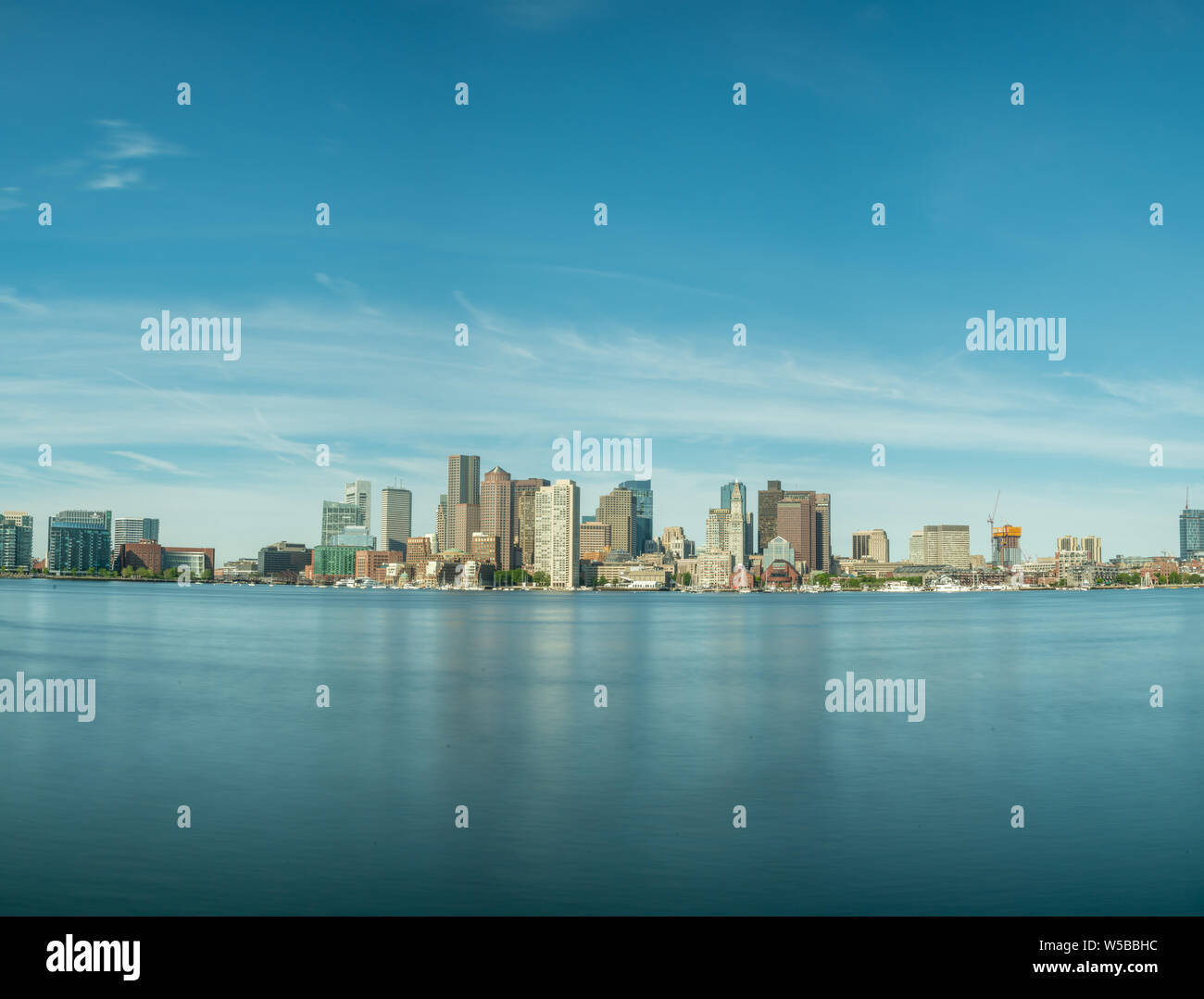 Long Exposure View of Boston Skyline With Mostly Clear Skies Stock ...