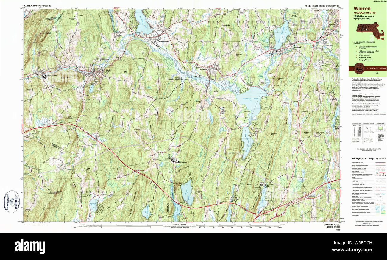 Massachusetts USGS Historical Topo Map MA Warren 351395 1982 25000 ...