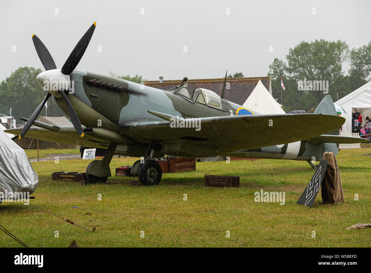 War and Peace Revival 2019, Paddock Wood Hop Farm. A Spitfire on static ...