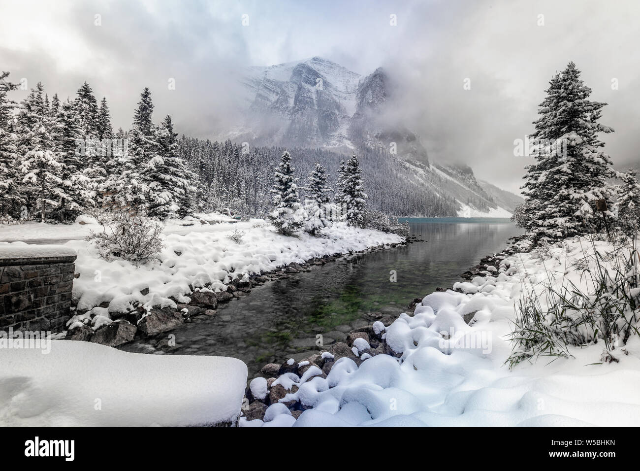 Lake Louise under heavy snow at Banff National Park, Canada Stock Photo ...
