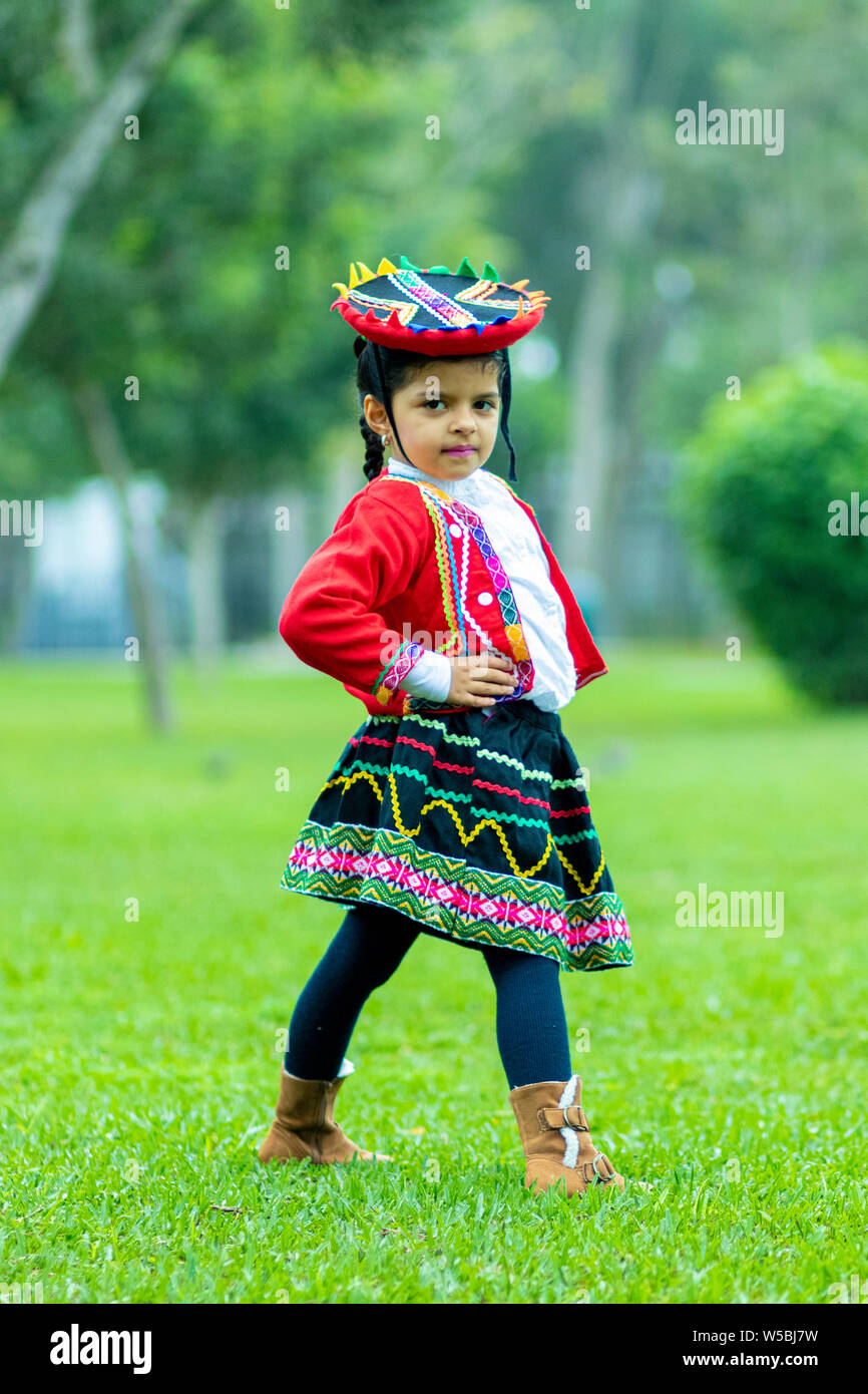 Beautiful girl dressed as Ñusta, typical costume of Cusco in Peru Stock ...