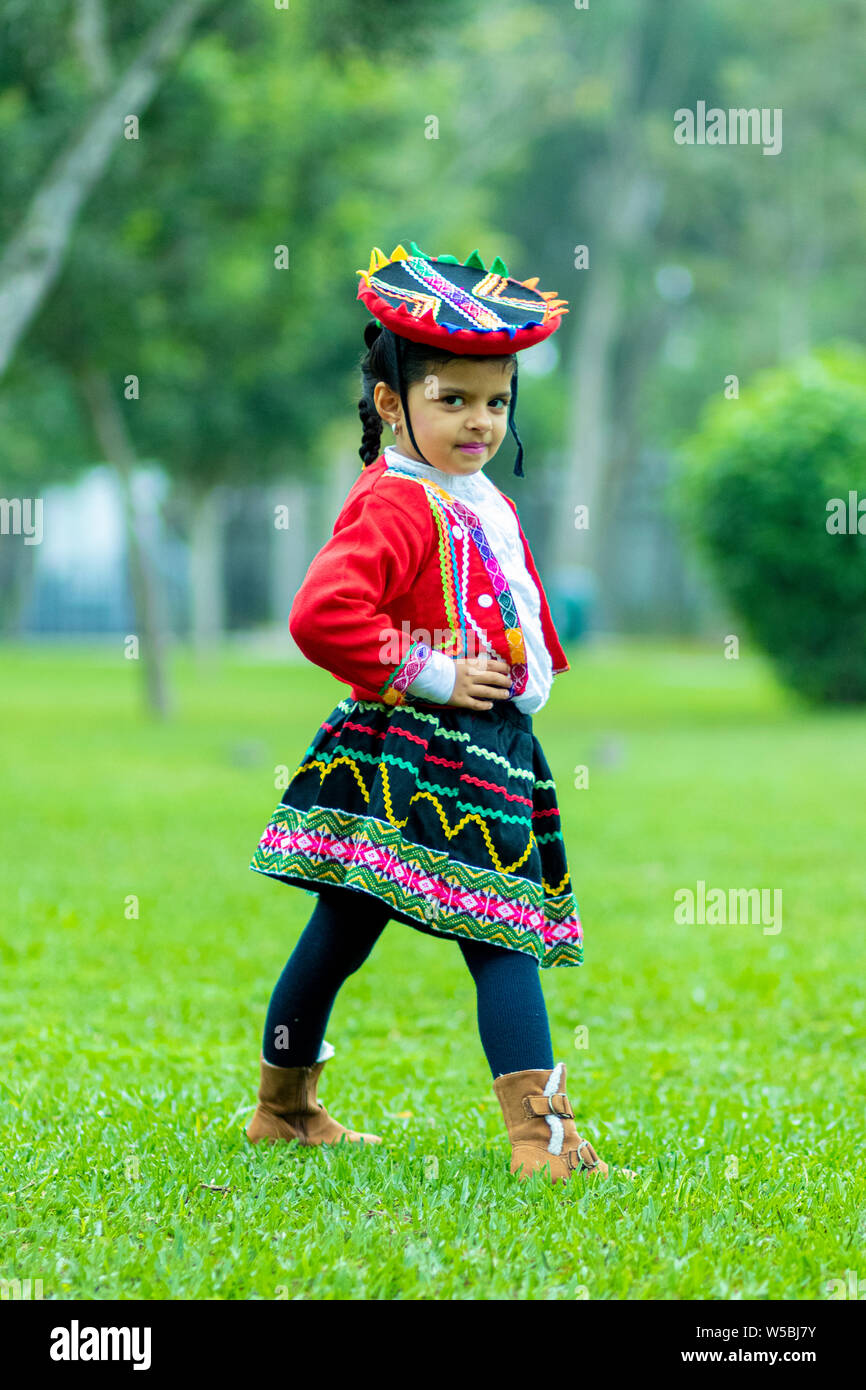 Beautiful girl dressed as Ñusta, typical costume of Cusco in Peru Stock ...