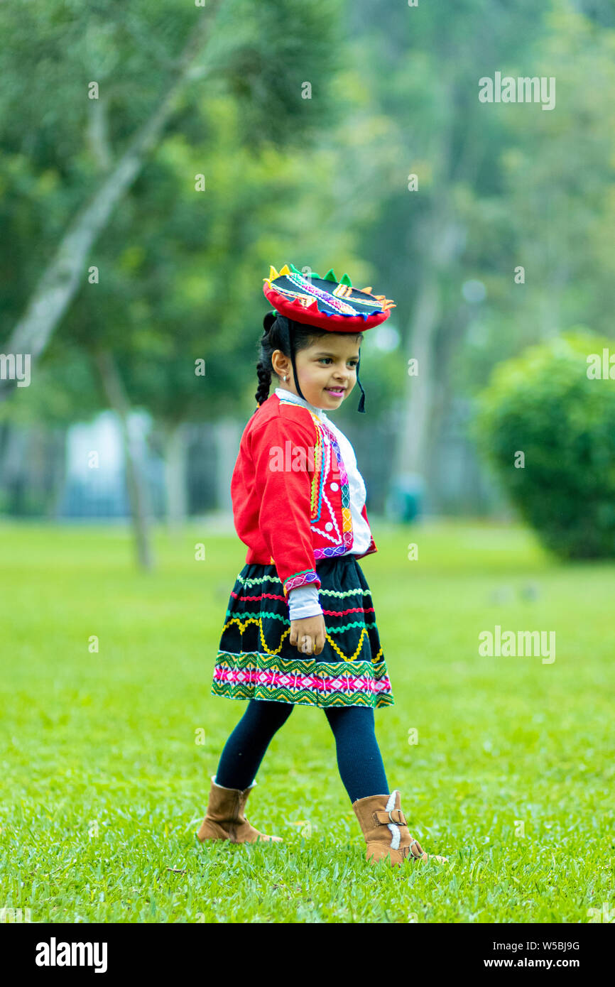 Beautiful girl dressed as Ñusta, typical costume of Cusco in Peru Stock ...