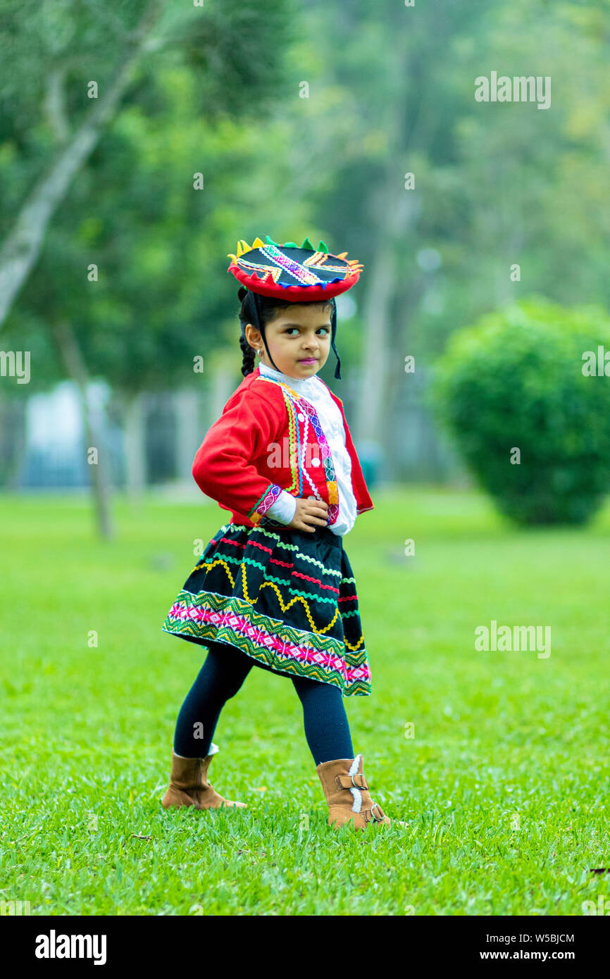 Beautiful girl dressed as Ñusta, typical costume of Cusco in Peru Stock ...