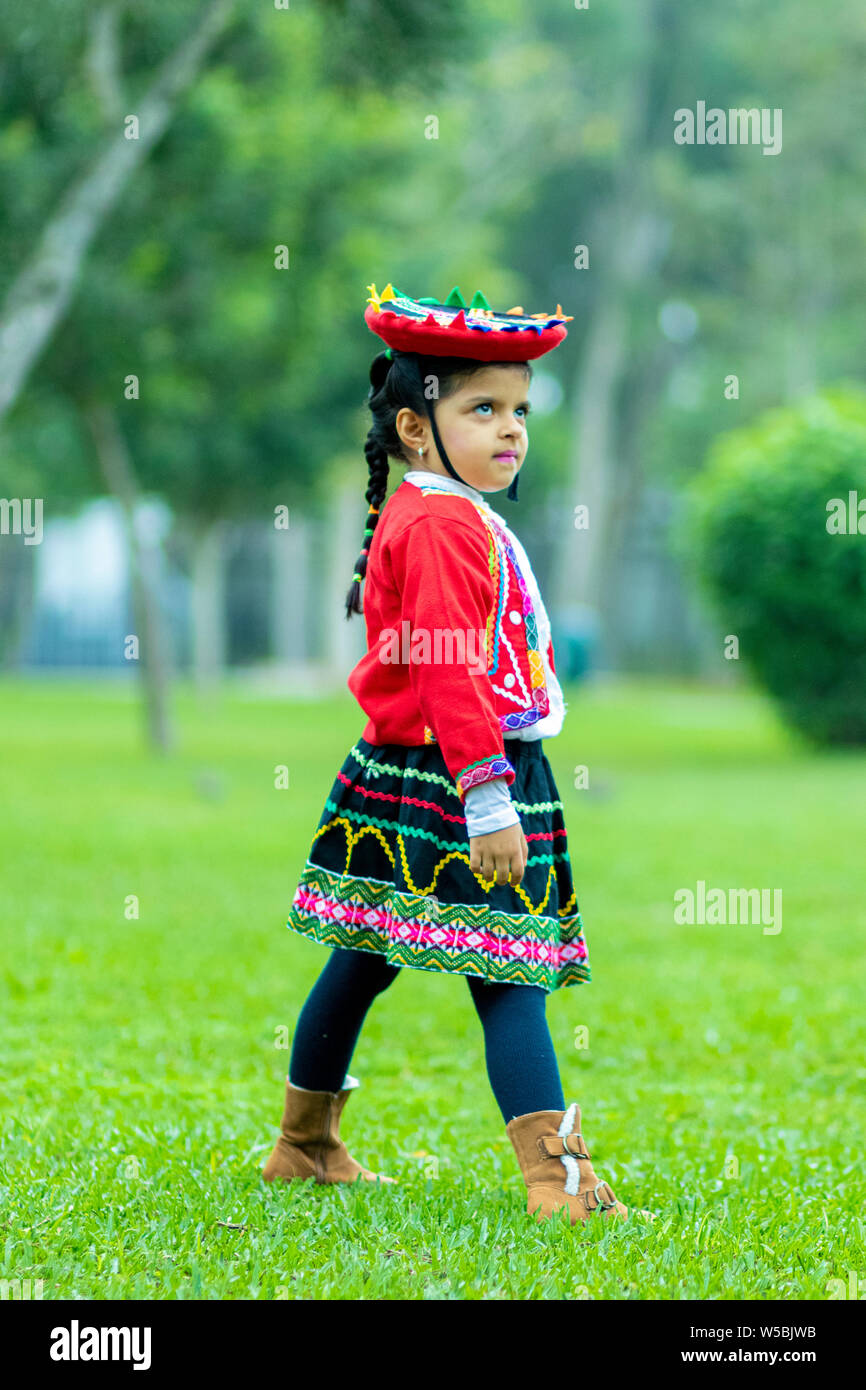Beautiful girl dressed as Ñusta, typical costume of Cusco in Peru Stock ...