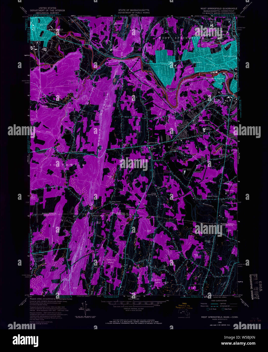 Massachusetts USGS Historical Topo Map MA West Springfield 350712 1958 ...