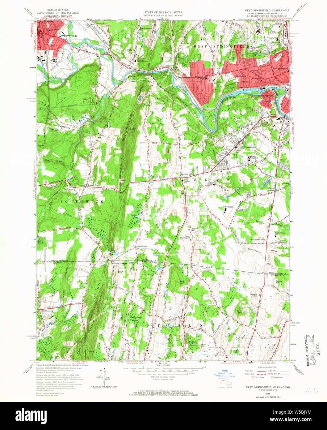 Massachusetts USGS Historical Topo Map MA West Springfield 350712 1958 ...