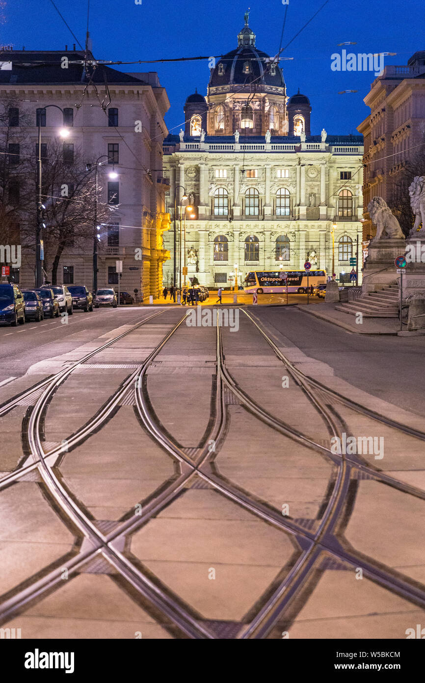 Empty tram line rail view from the streets of Vienna.Trams in Vienna ...