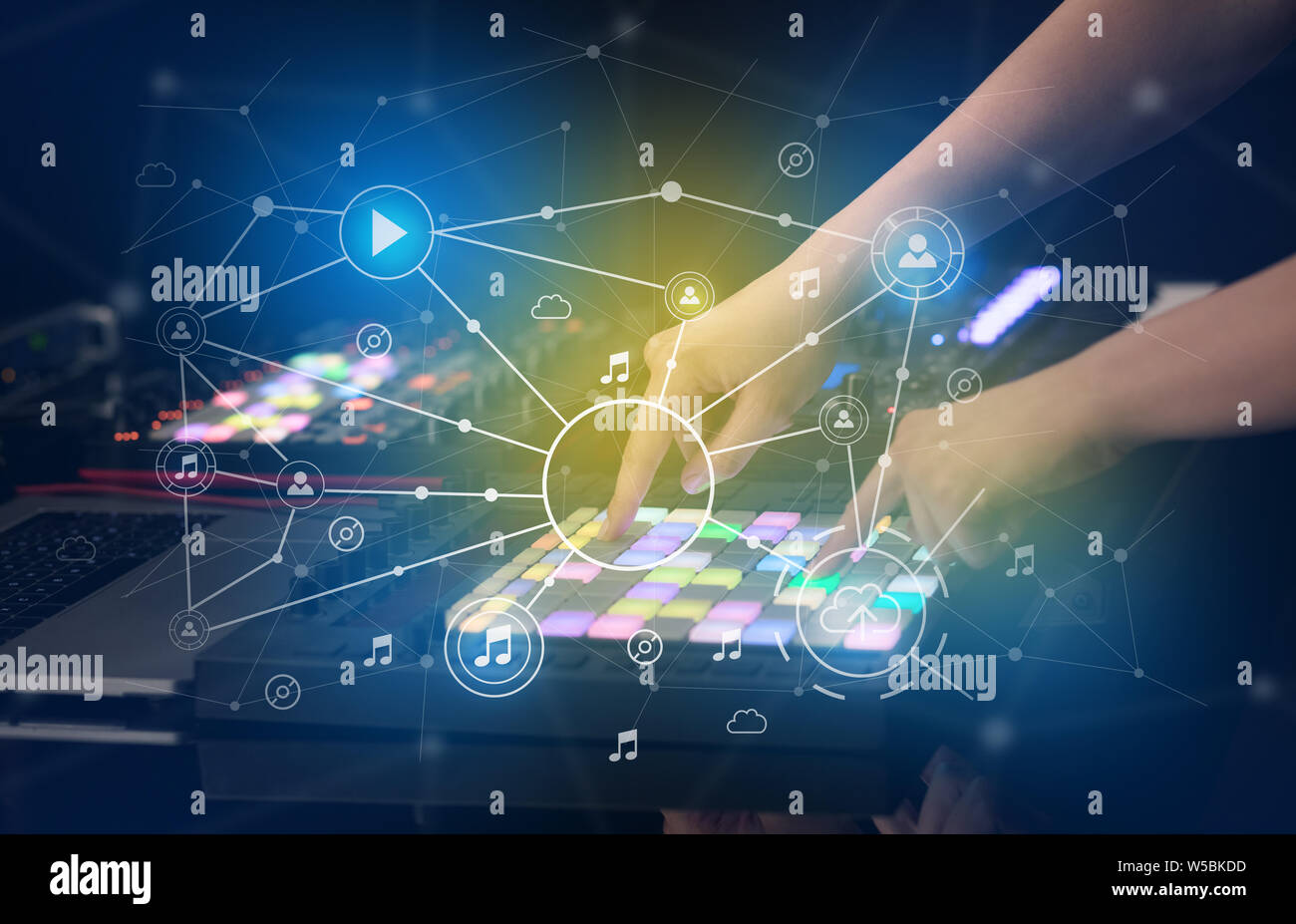 Hand remixing music on midi controller with play music and multimedia ...