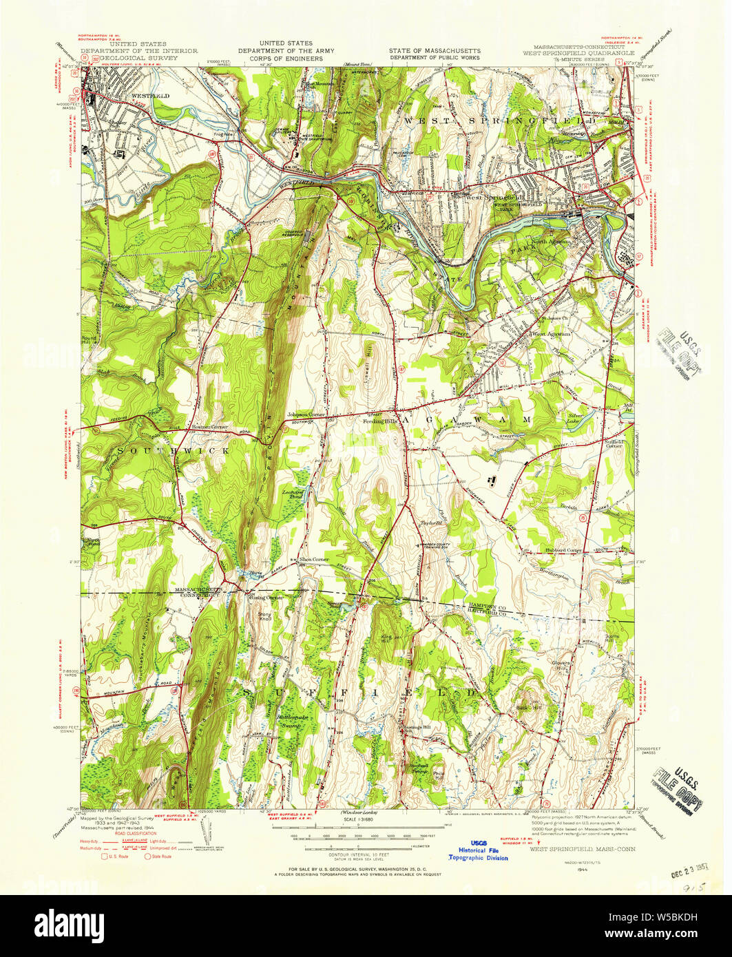 Massachusetts USGS Historical Topo Map MA West Springfield 352339 1944 ...