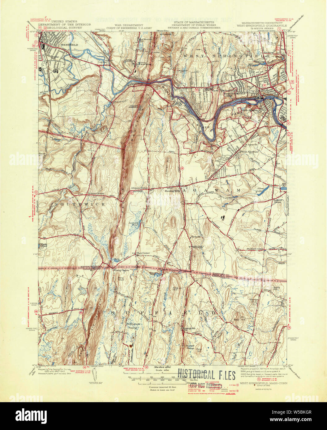 Massachusetts USGS Historical Topo Map MA West Springfield 352342 1945 ...
