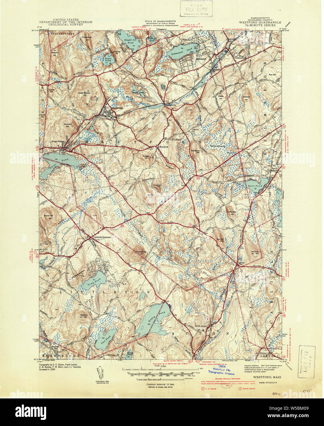 Massachusetts USGS Historical Topo Map MA Westford 352344 1941 31680 ...