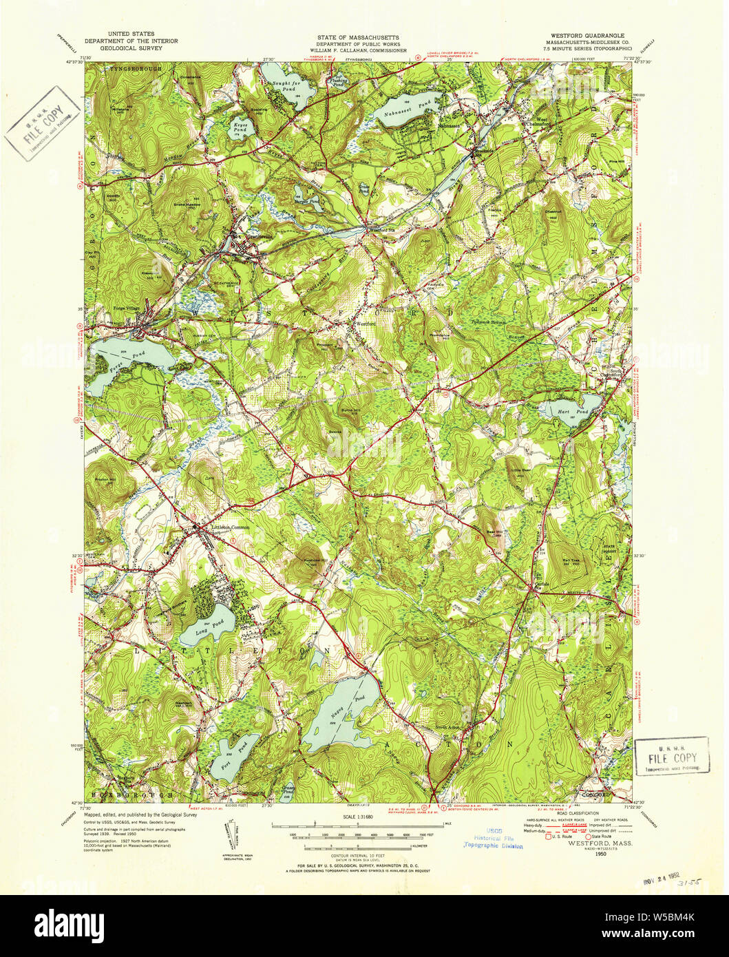 Massachusetts USGS Historical Topo Map MA Westford 352347 1950 31680 ...