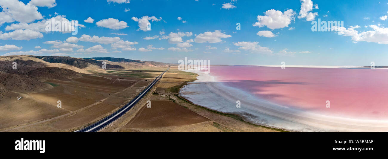 Aerial view of Lake Tuz, Tuz Golu. Salt Lake. Red, pink salt water. It ...