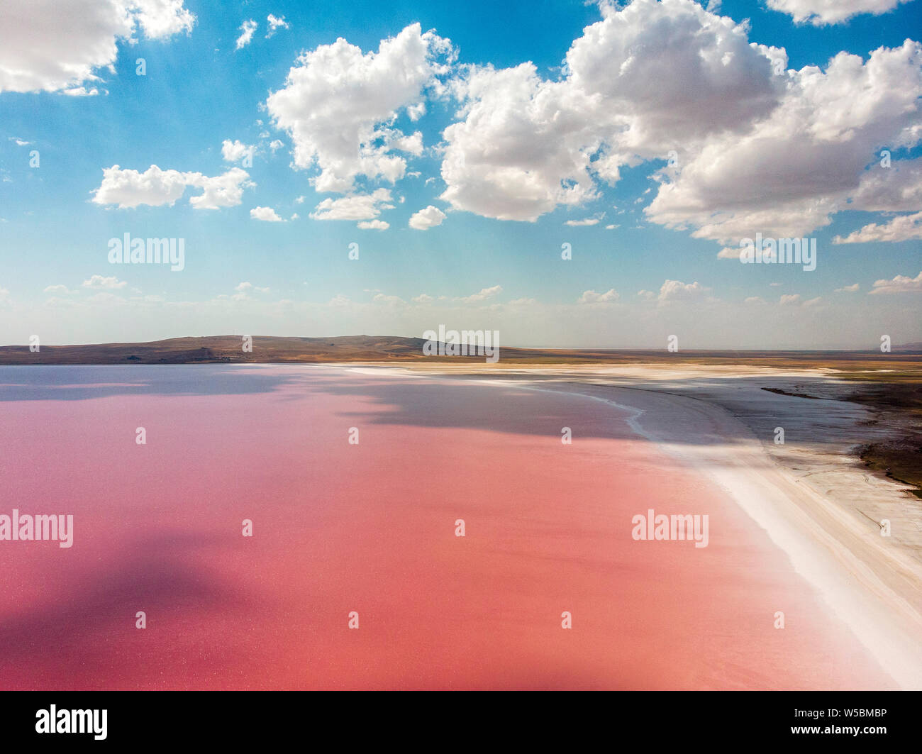 Aerial view of Lake Tuz, Tuz Golu. Salt Lake. Red, pink salt water. It ...