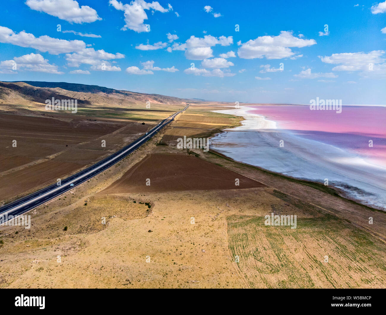 Aerial view of Lake Tuz, Tuz Golu. Salt Lake. Red, pink salt water. It ...