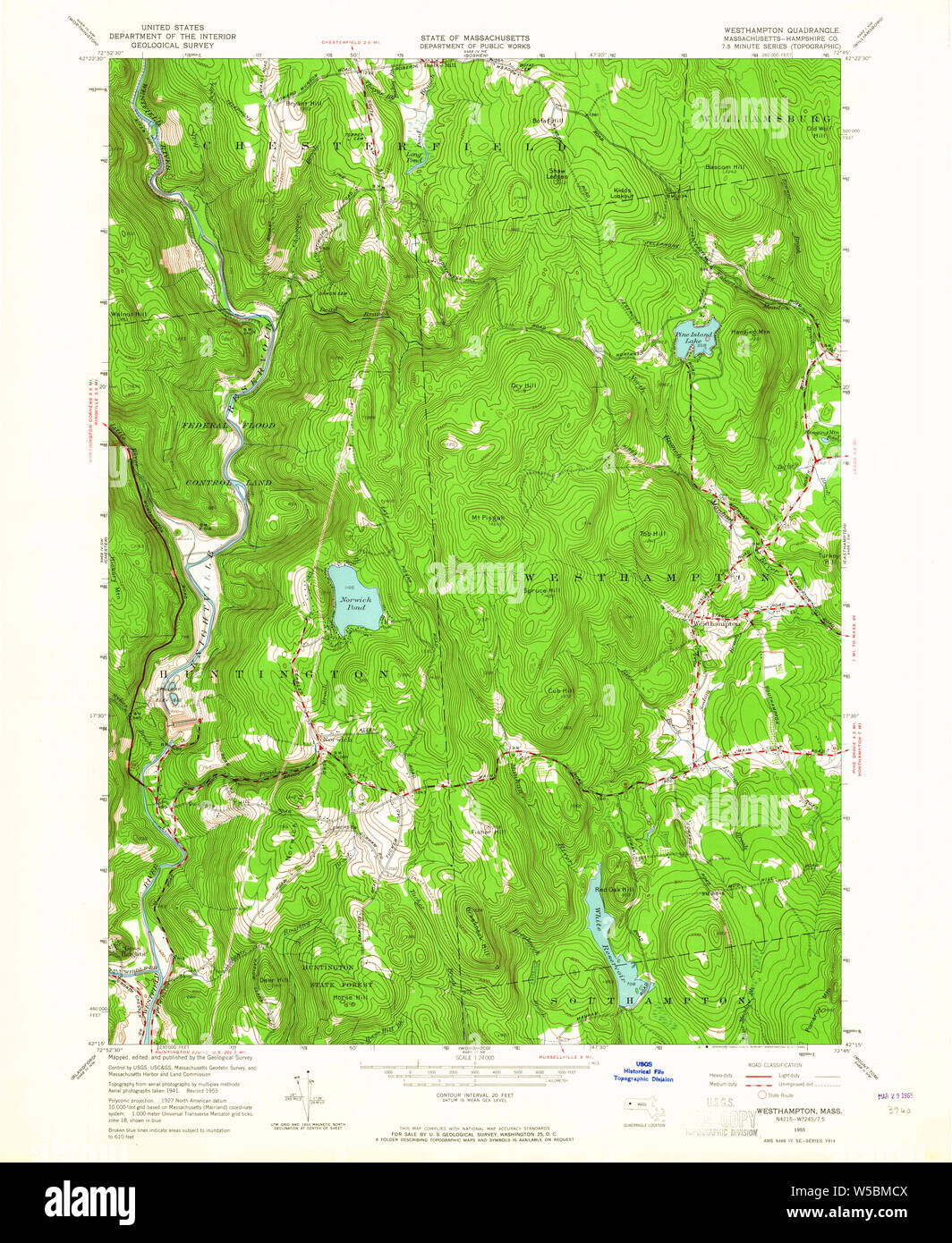 Massachusetts USGS Historical Topo Map MA Westhampton 350705 1955 24000 ...