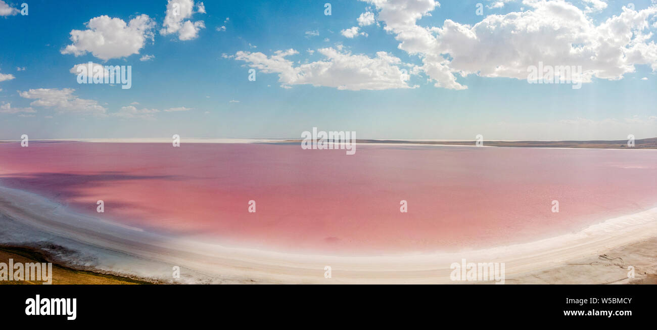 Aerial view of Lake Tuz, Tuz Golu. Salt Lake. Red, pink salt water. It ...