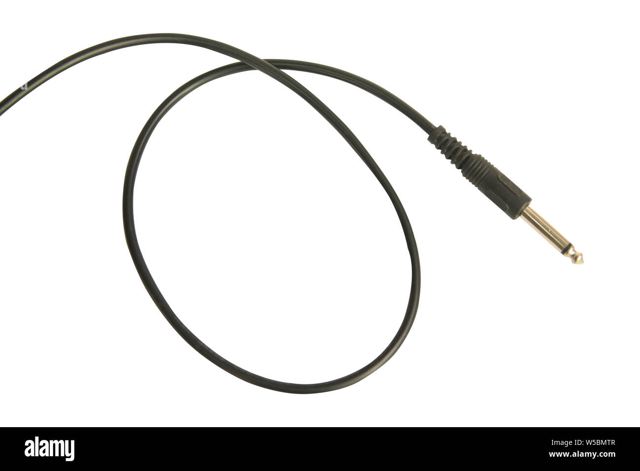 Guitar audio jack with black cable isolated on white background with ...