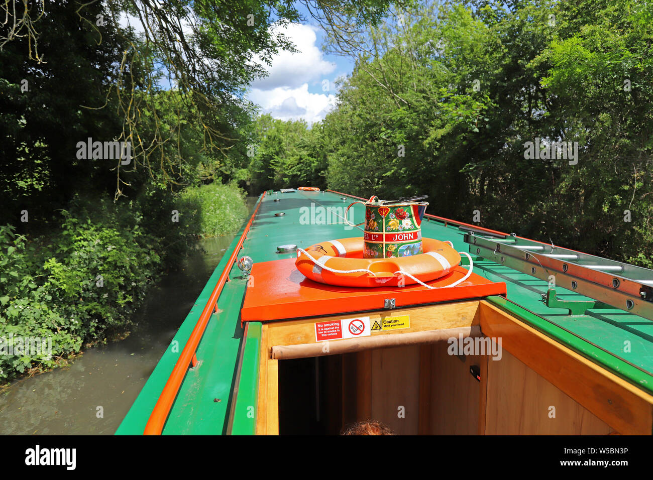 The captains view on a 68 foot (21 meter) long canal boat on the ...