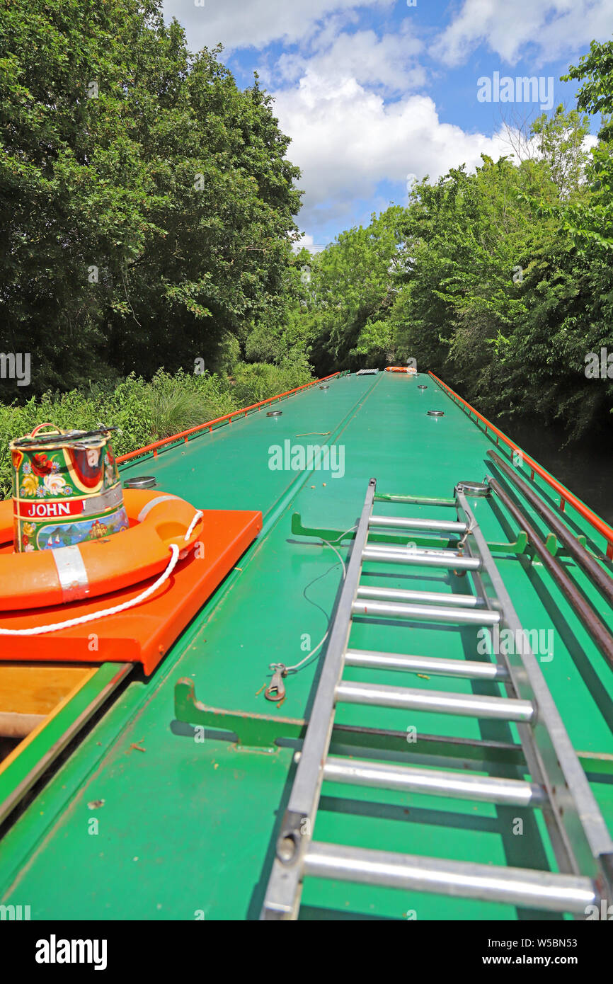 The captains view on a 68 foot (21 meter) long canal boat on the ...