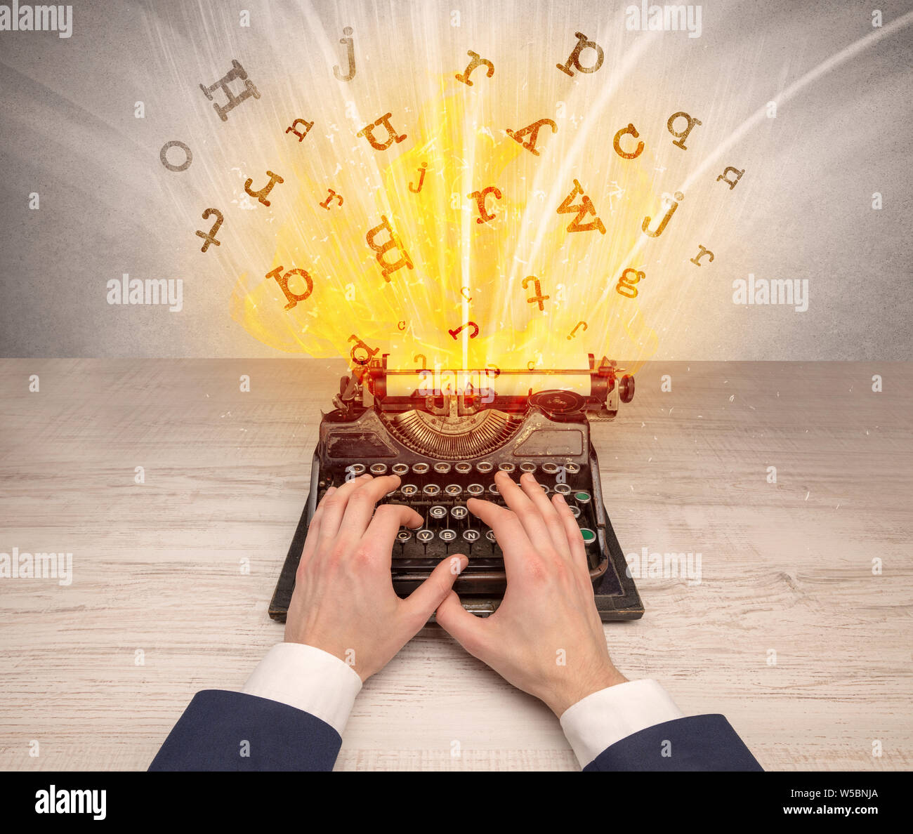 First person perspective image with exploding letters from a vintage ...