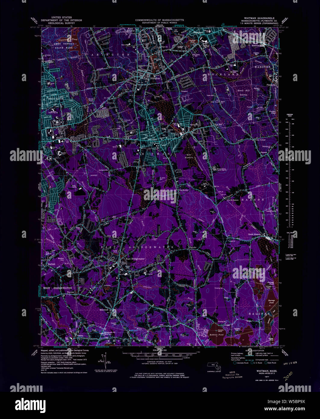 Massachusetts USGS Historical Topo Map MA Whitman 351422 1977 25000 ...