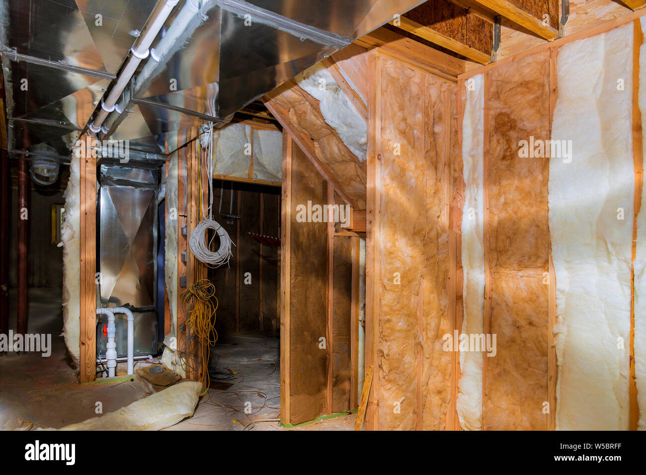 Interior construction building electrical installation in the basement ...