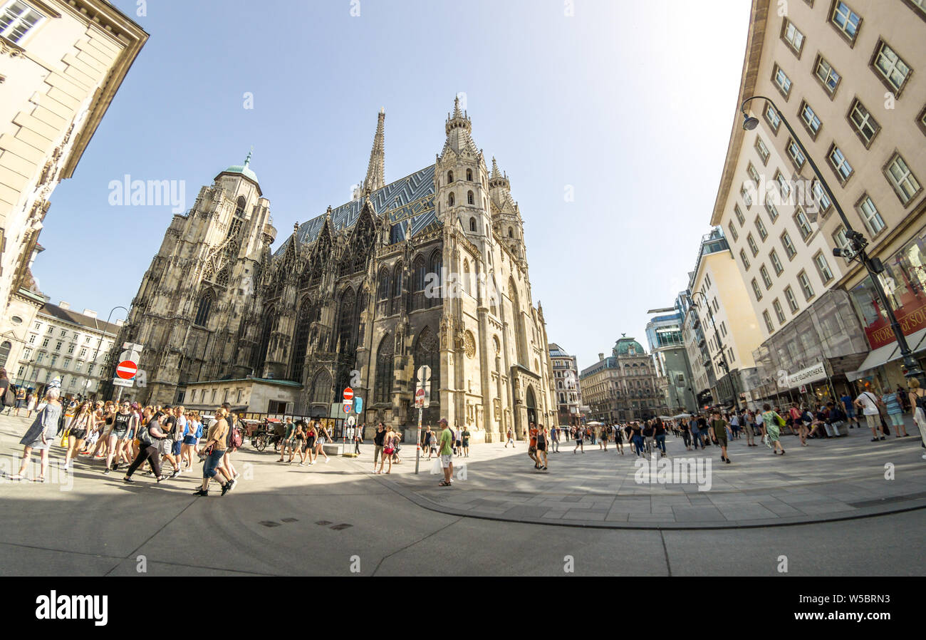 June.6 2019, Wide angle view of Stephansplatz with St.Stephans ...