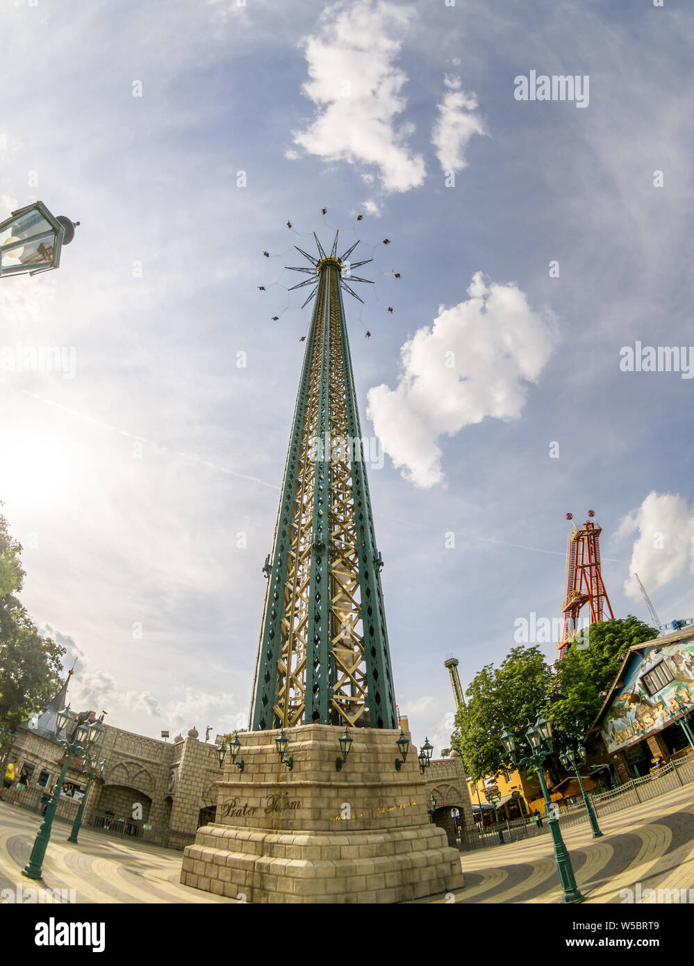 Vienna Austria July.22 2019: Wide angle The Prater Tower (Praterturm ...