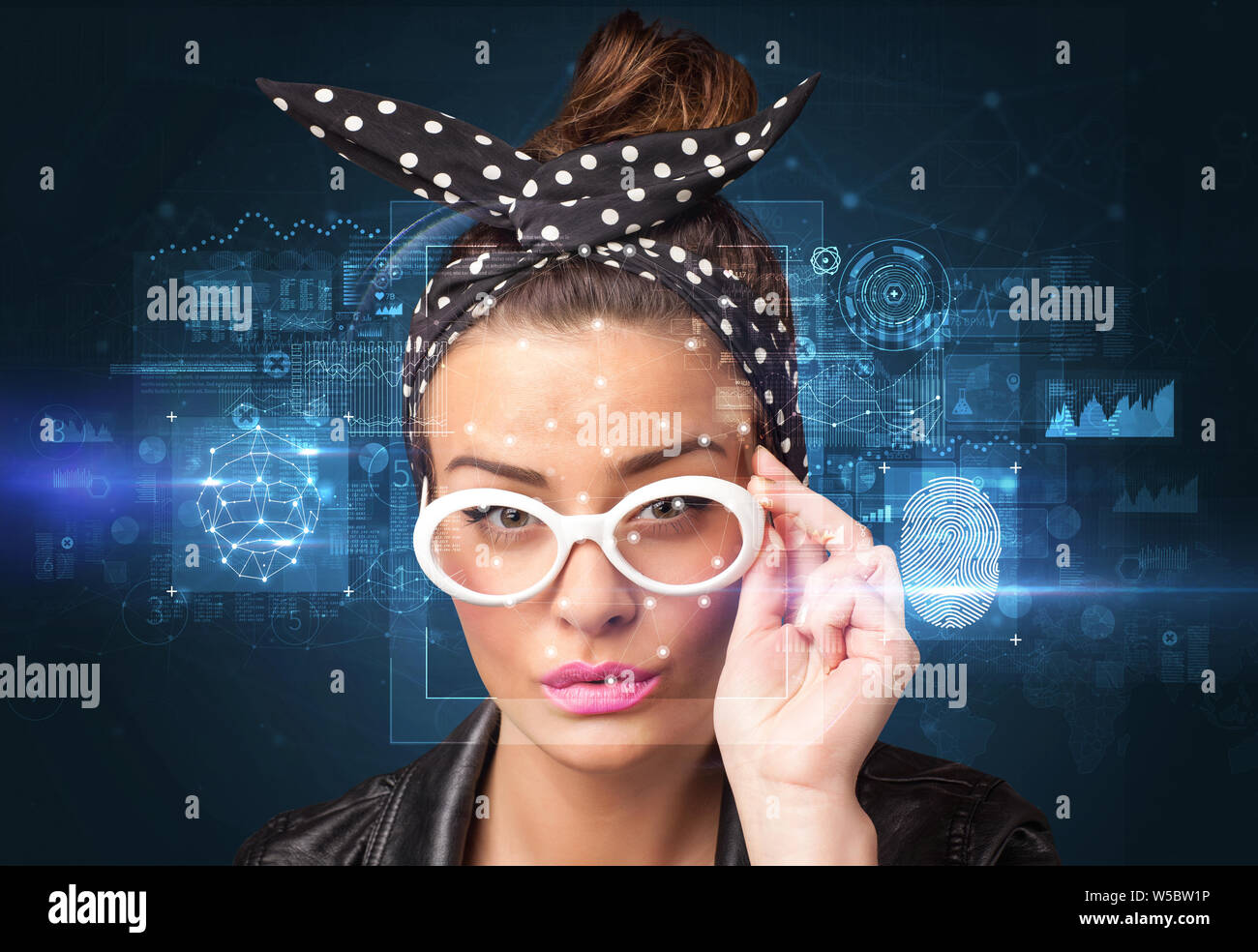 Biometric verification - face and fingerprint detection concept Stock ...