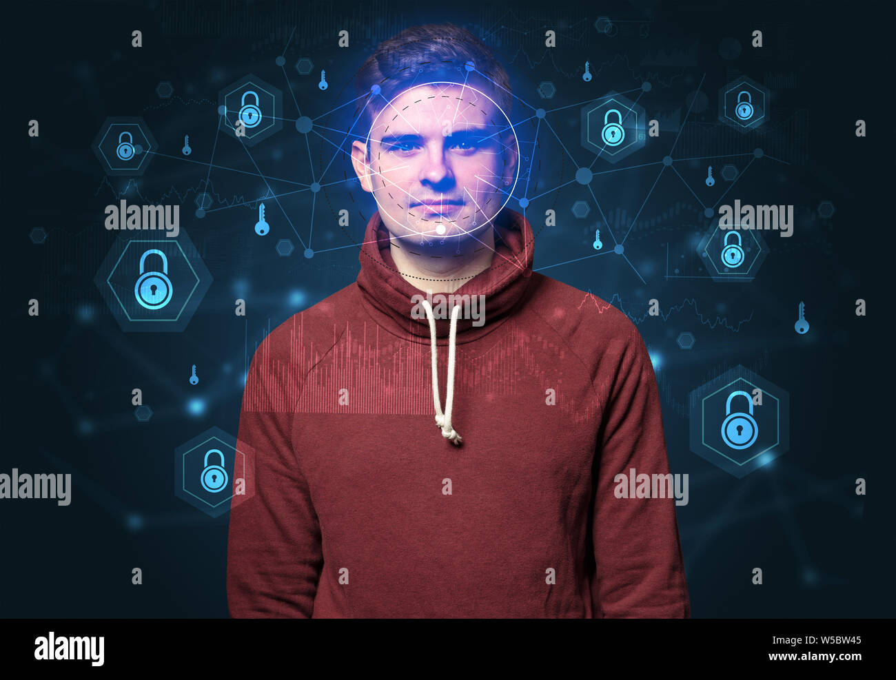 Facial security recognition concept with mesh and locks Stock Photo - Alamy