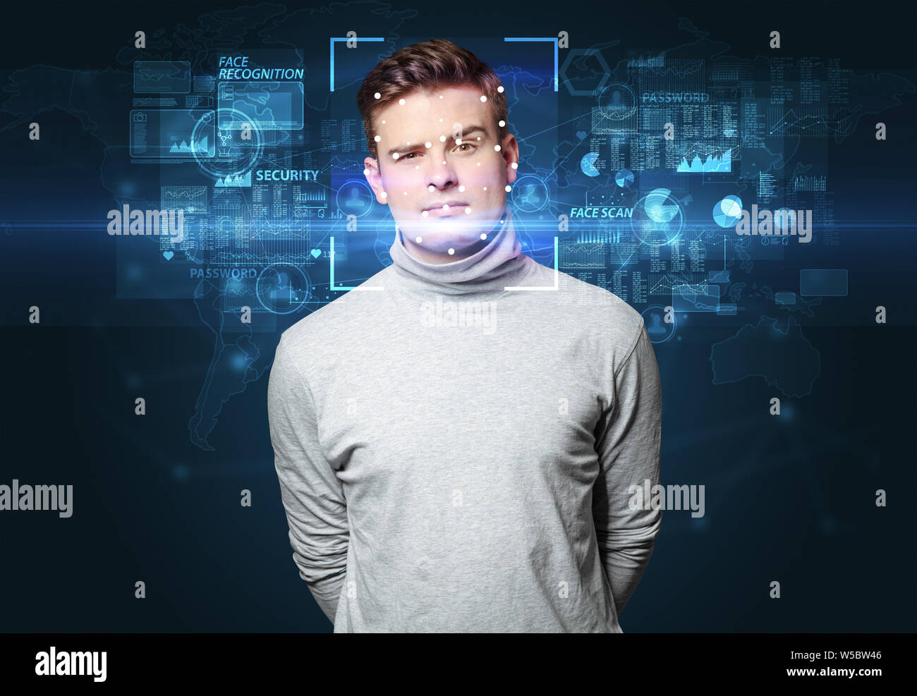 Biometric verification. Face recognition with several points Stock ...