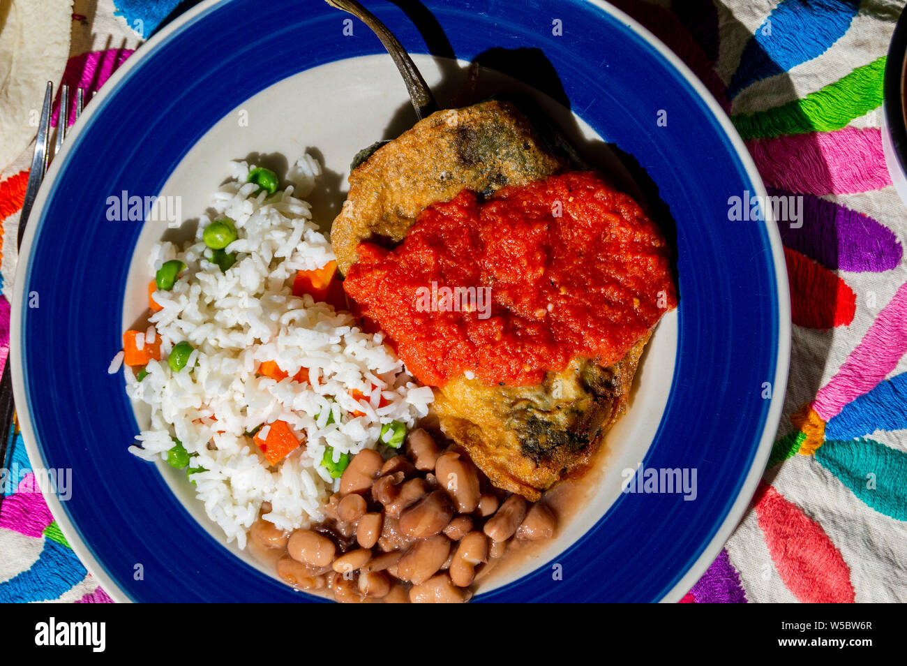 Mexican stuffed chilies (Chiles Rellenos), poblano chilies filled with ...