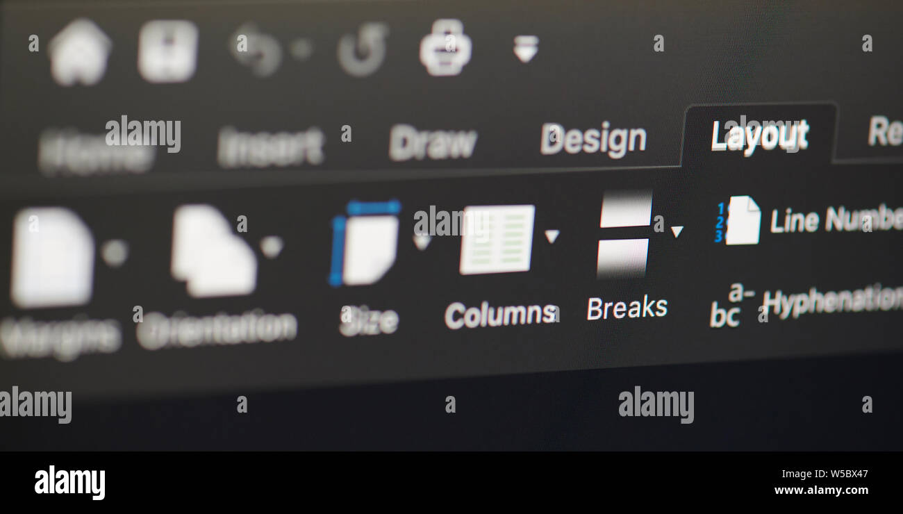 New york, USA - july 26, 2019: Change layout in microsoft office word ...