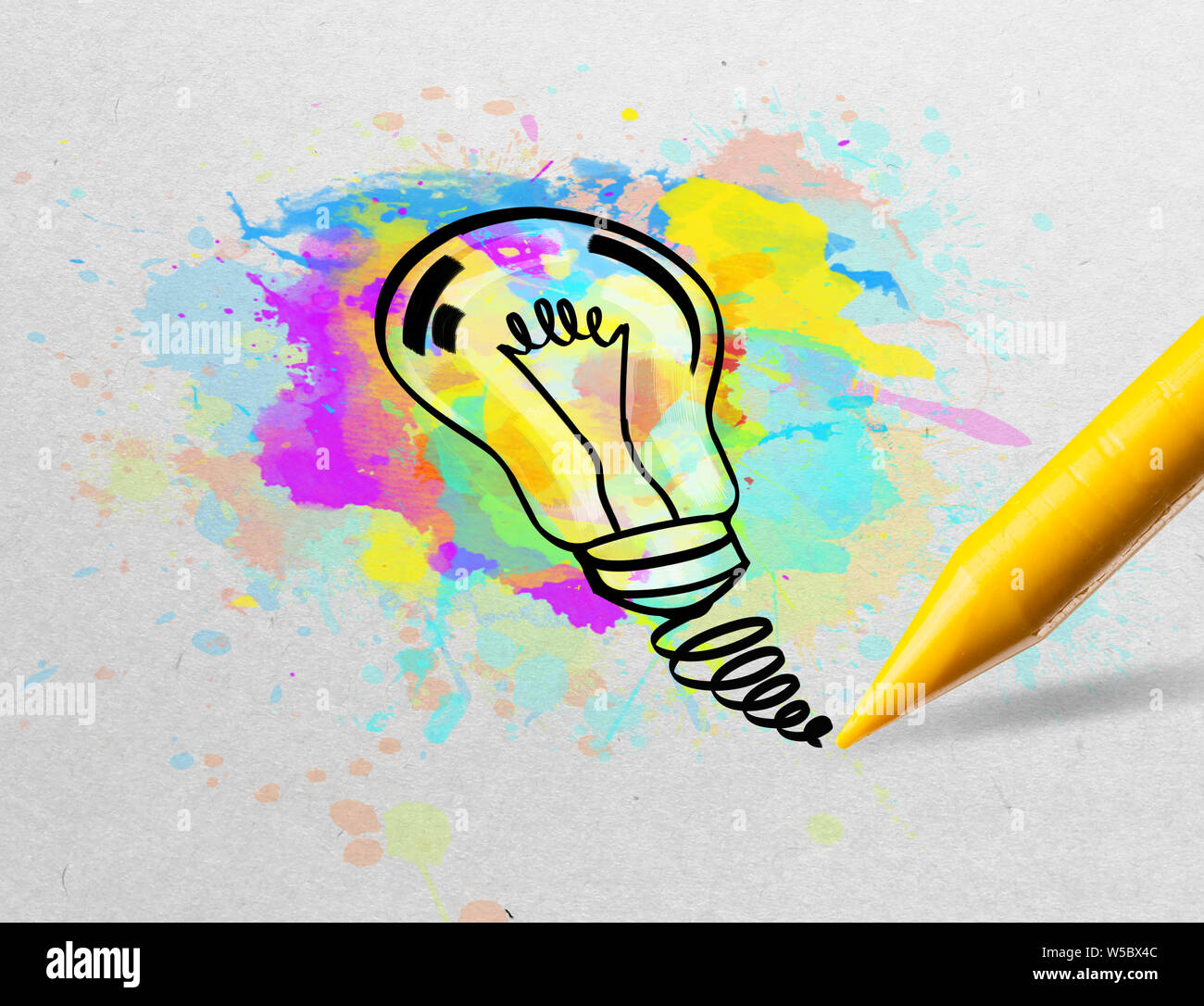 Drawing colorful bulb and multimedia symbols on white paper Stock Photo ...