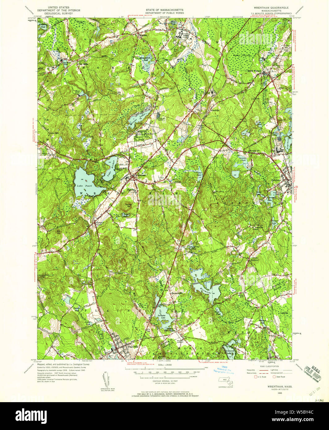 Massachusetts USGS Historical Topo Map MA Wrentham 350795 1945 24000 ...