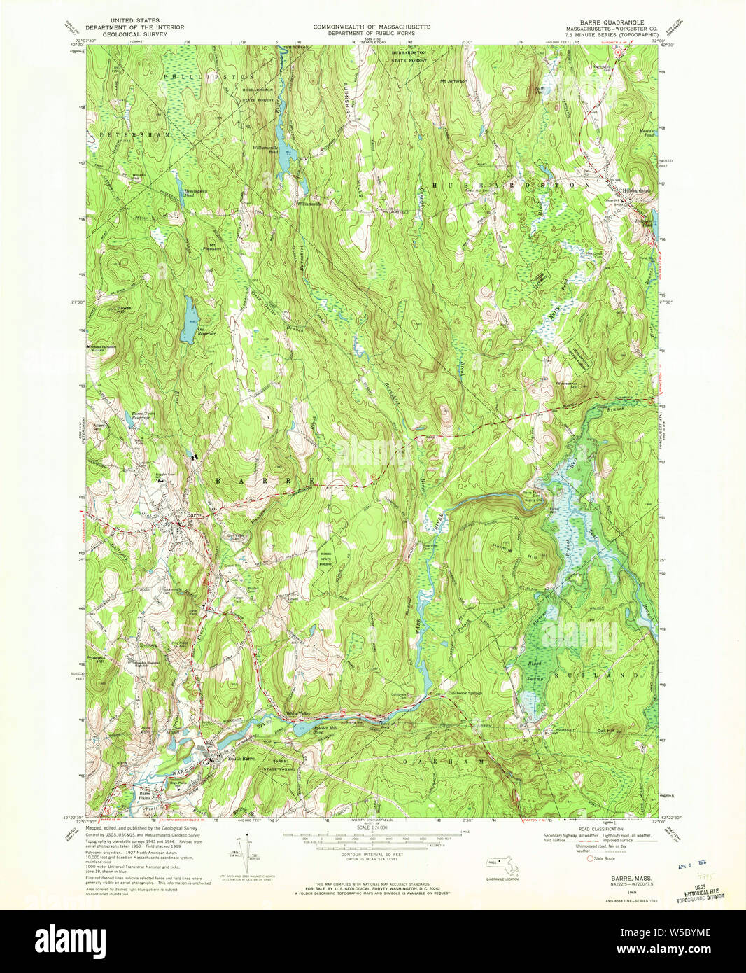 Massachusetts USGS Historical Topo Map MA Barre 349984 1969 24000 ...