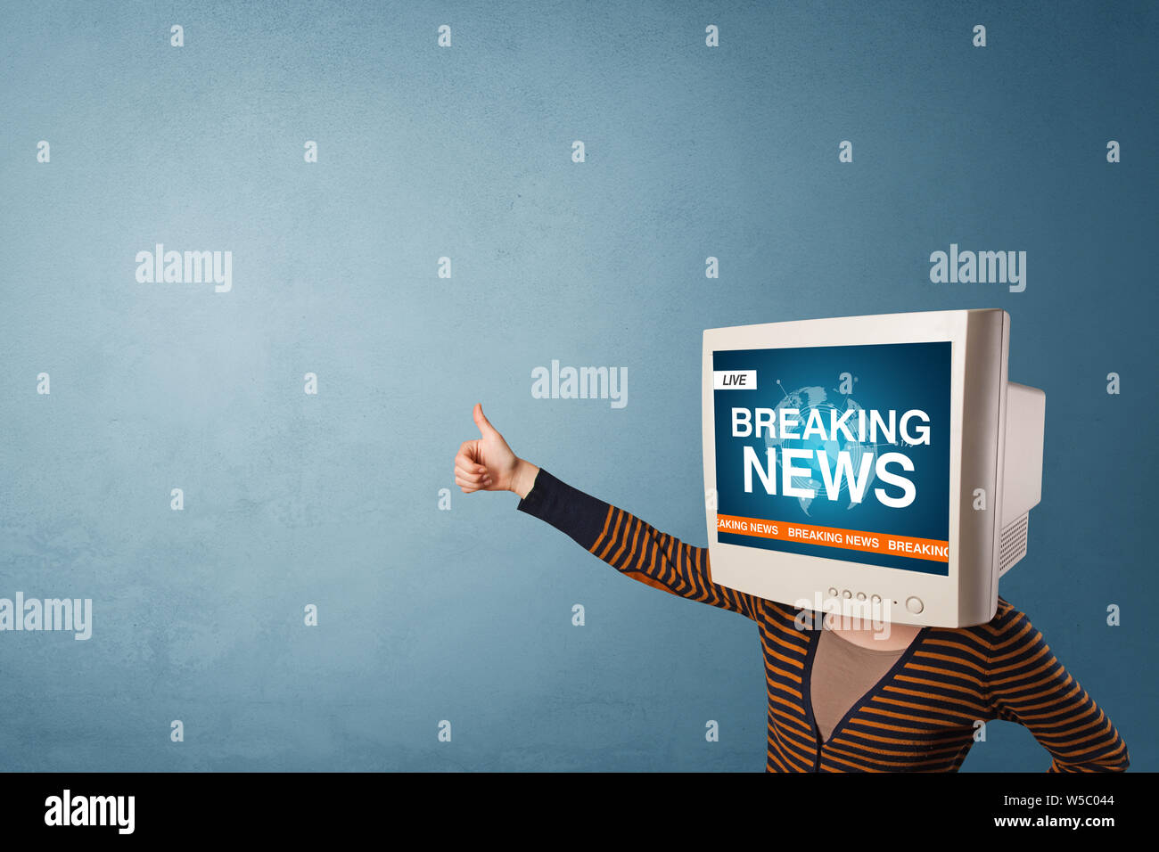 Young person with monitor head, breaking news concept Stock Photo - Alamy